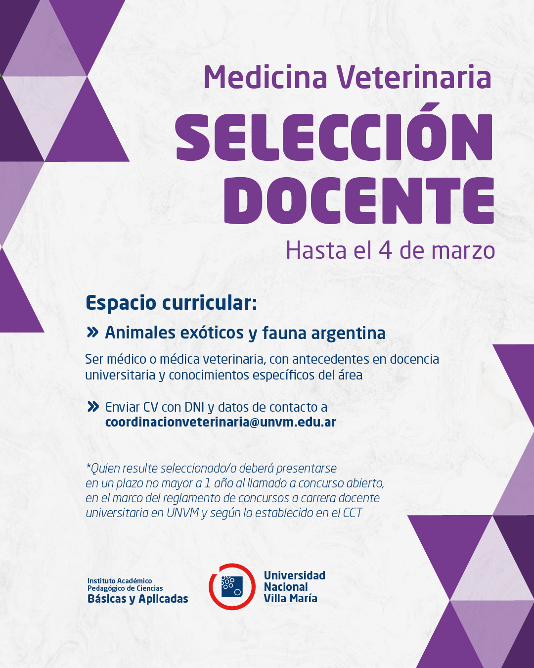 Selección docente para Medicina Veterinaria – Basicas UNVM